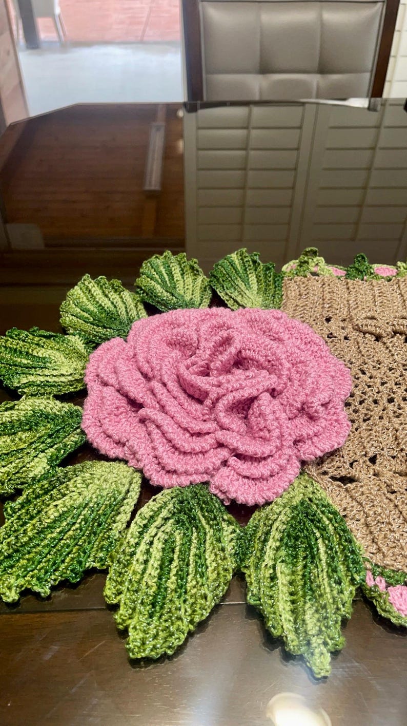 Buy 3d Crochet Rose Table Runner Handmade Acrylic Yarn Decor Online In