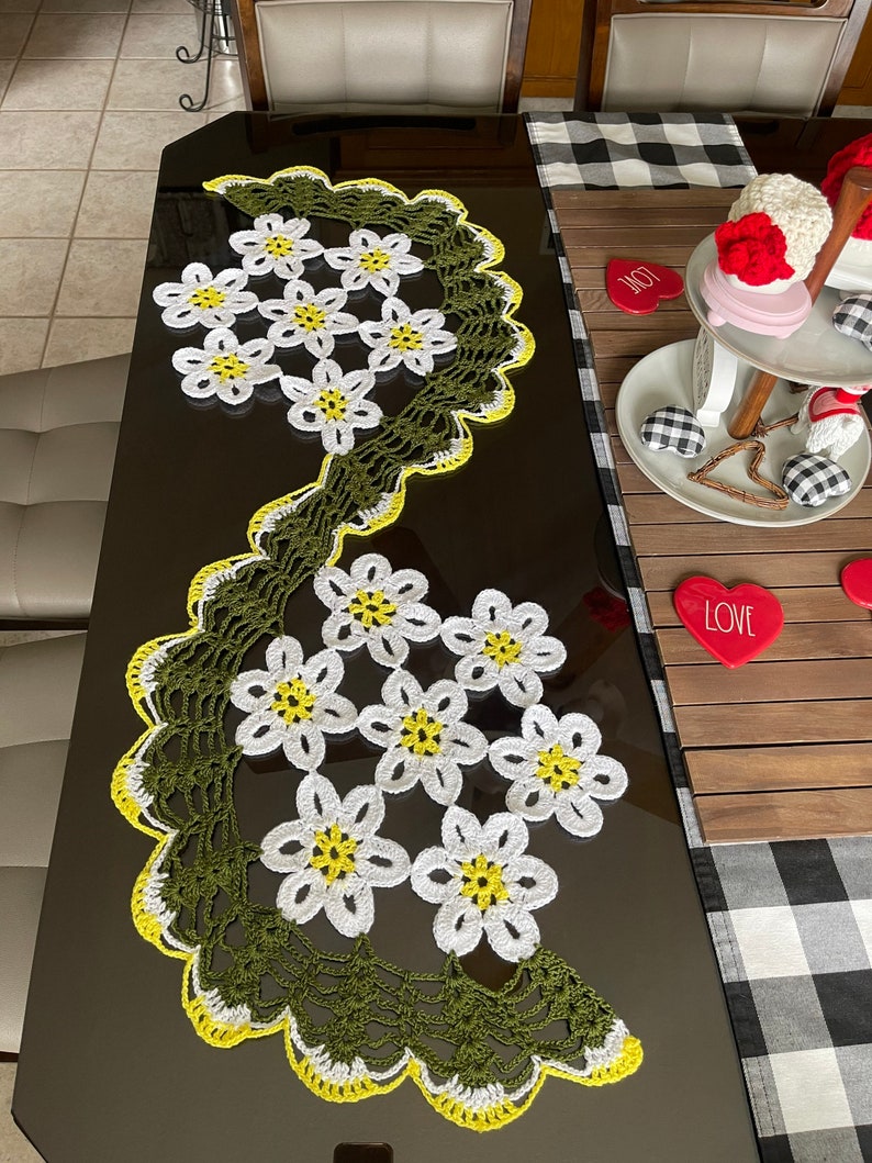 Handmade Crochet Daisy Table Runner: Spring Decor, 53" X 21" - Etsy
