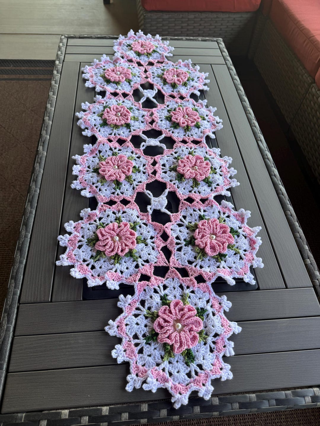 Flower Table Runner Crochet , Handmade Table Runner Flowers Crochet ...