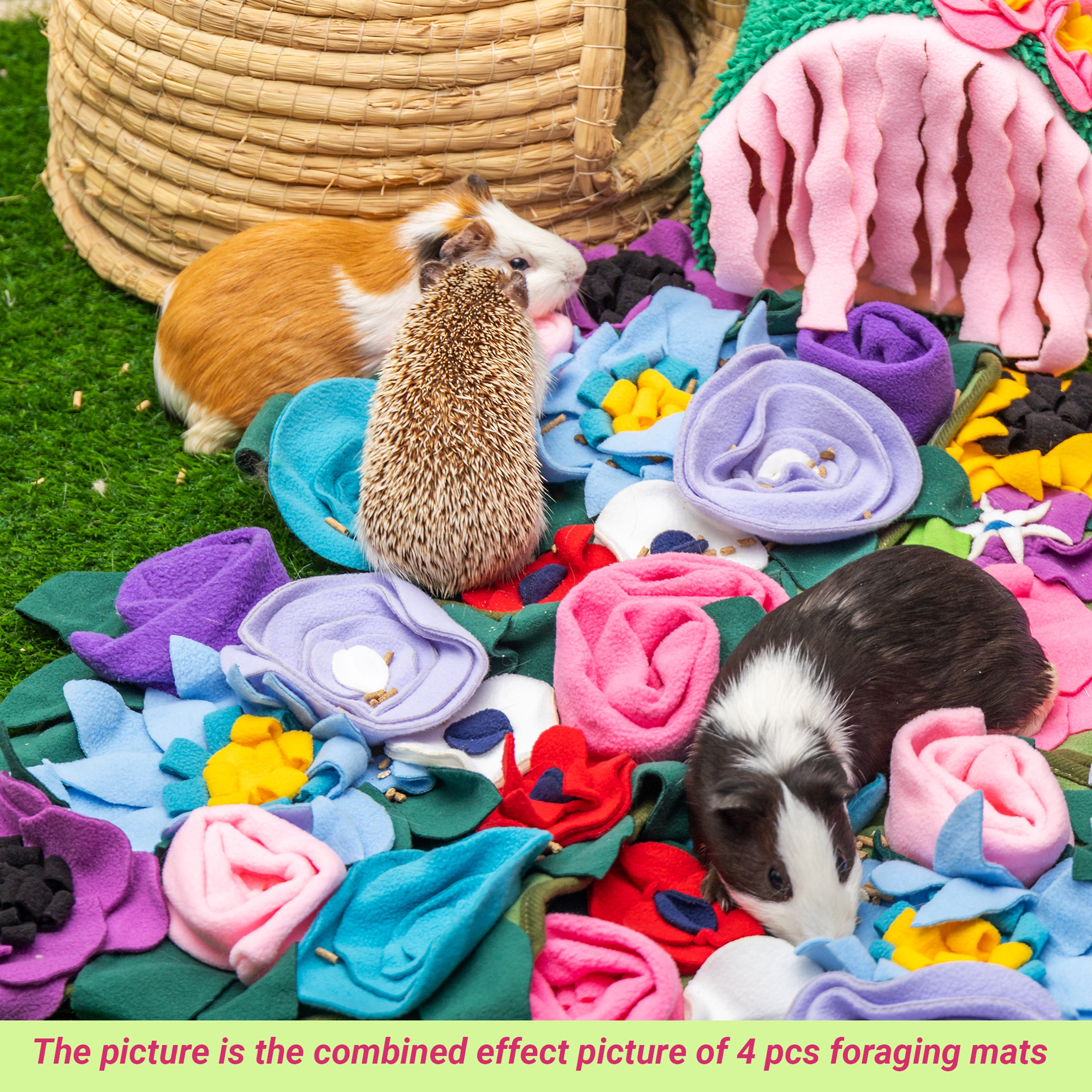 Small Animal Foraging Mat , Cute Flower Toy Feeding Mat Bedding Cage ...