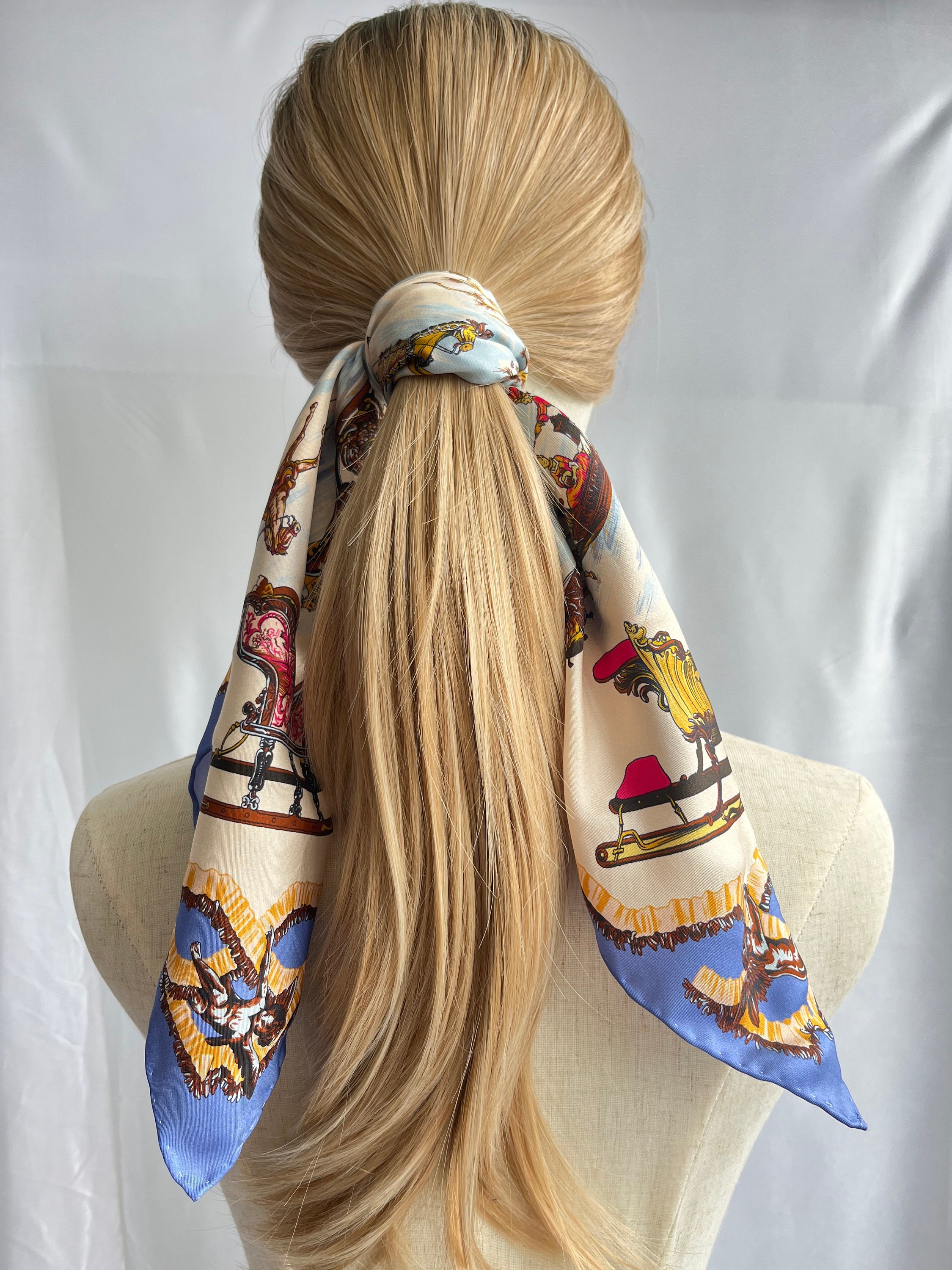 100% Mulberry Silk Scarf 21x21for Women, Medieval Court Carriage High ...