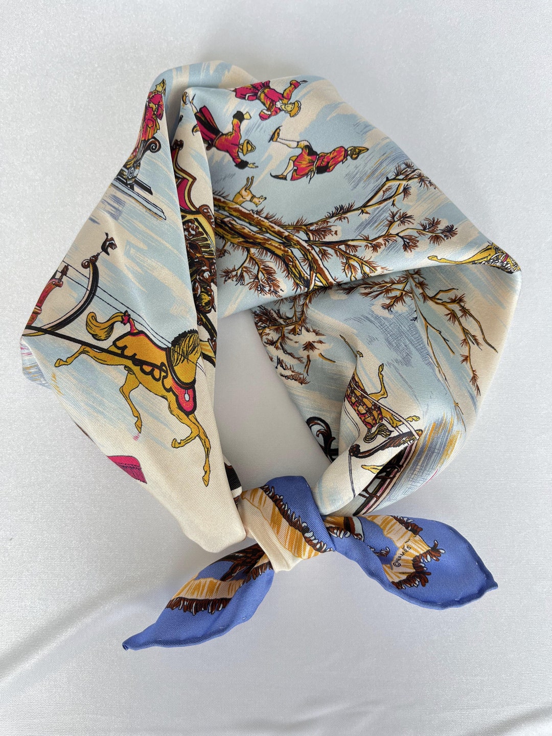 Mulberry Silk Square Scarf: Medieval Carriage Print Hair Wrap (21"x21 ...