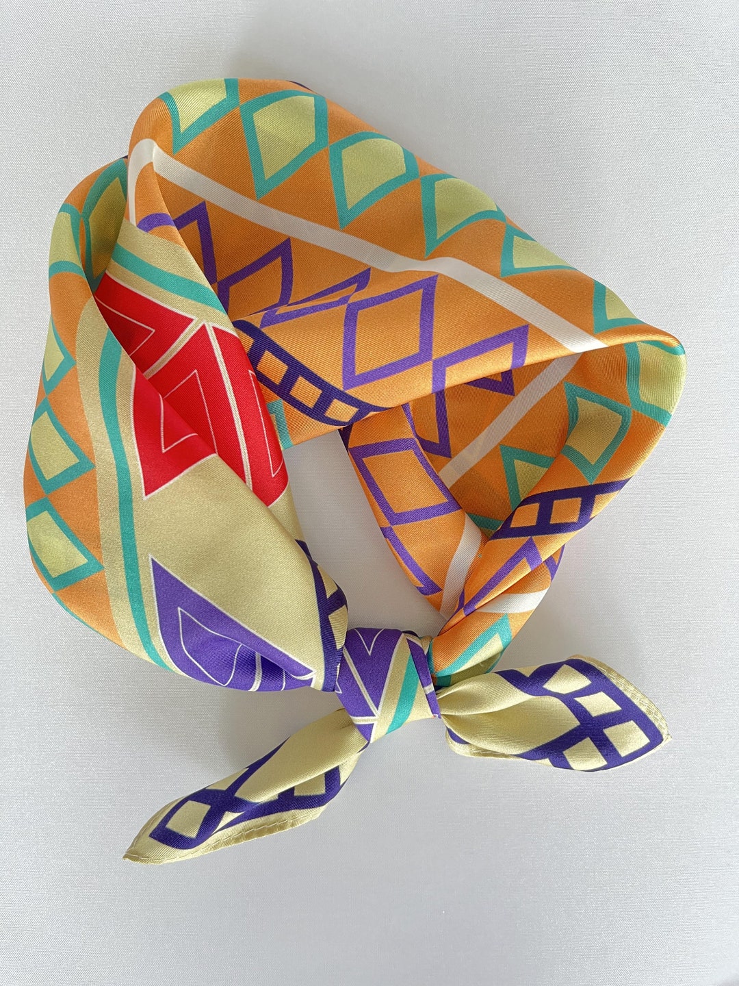 100% Mulberry Silk Scarf 21"x21"for Women, Geometric Pattern Grid ...