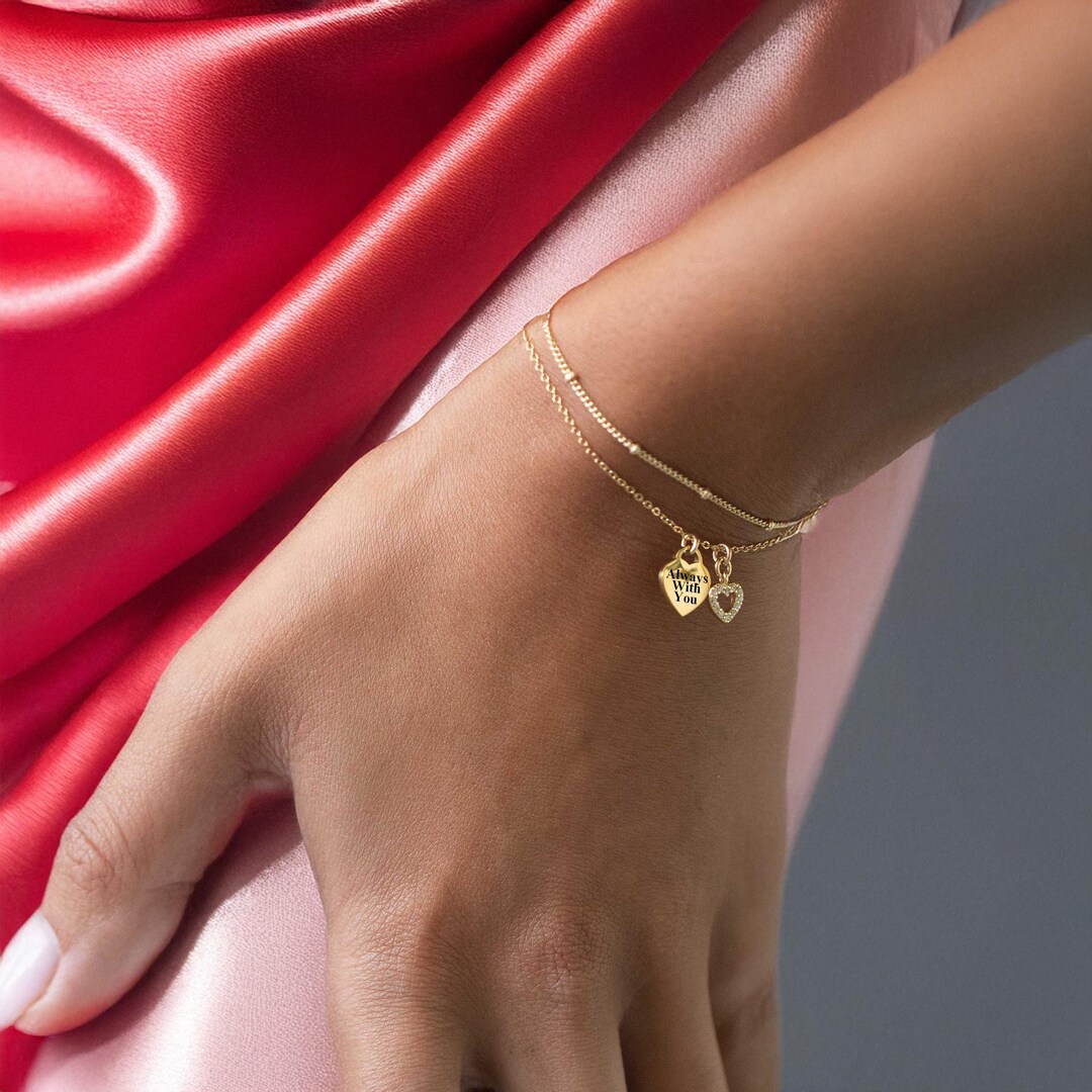 Personalized Stainless Steel Name Bracelet, Gold Heart Charm Bracelet ...