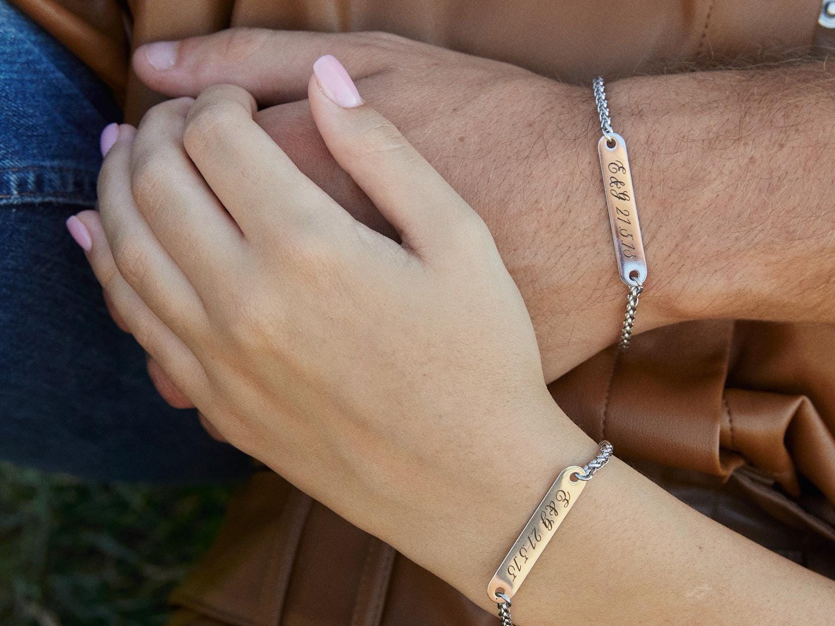 Stainless Steel Couple Bracelets engraved Couple Bracelet Set his and Hers Bracelet personalized Couple Bracelets valentine s Day Jewelry Etsy