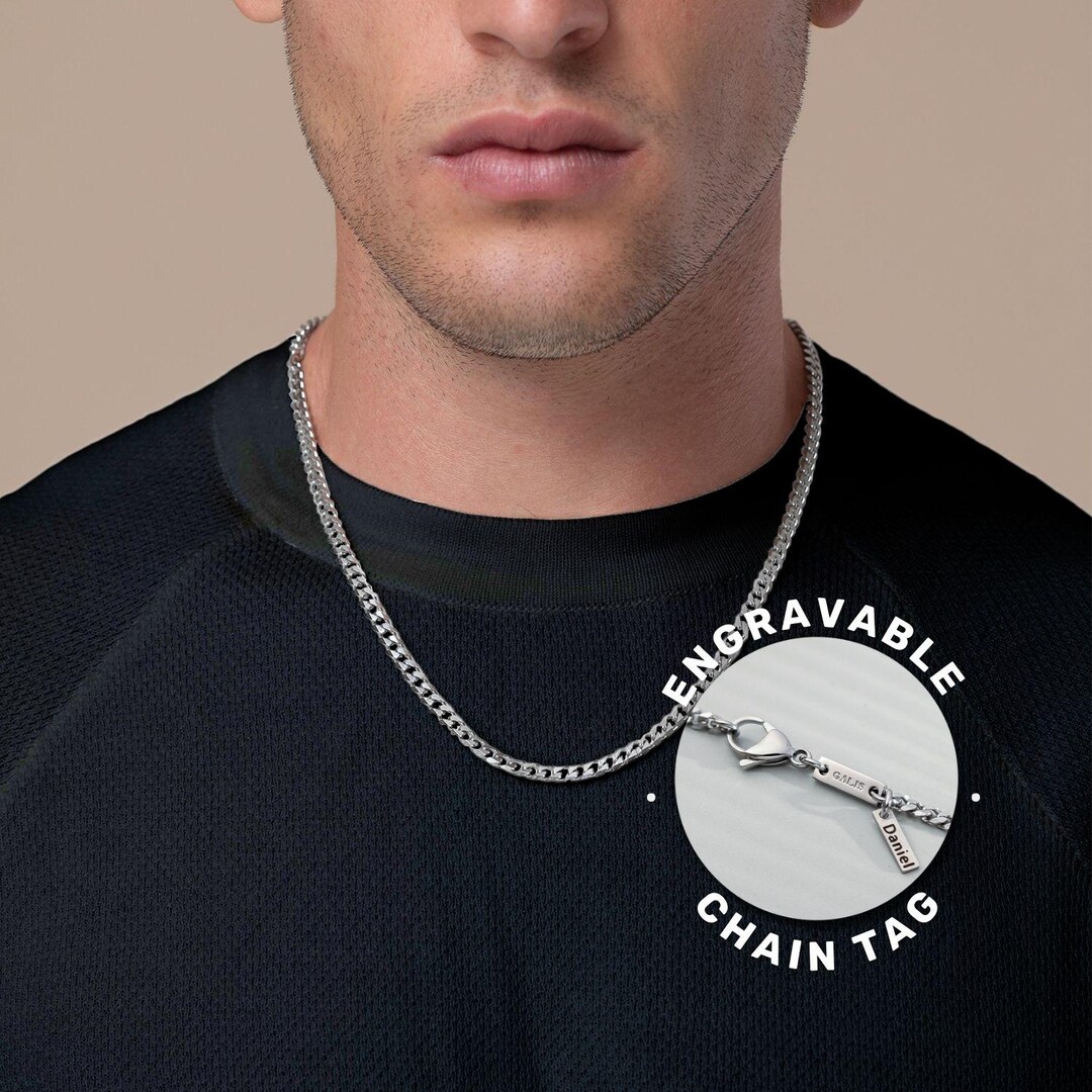 Personalized Stainless Steel Chain Necklace, Engraved Tag, Gift for Men ...
