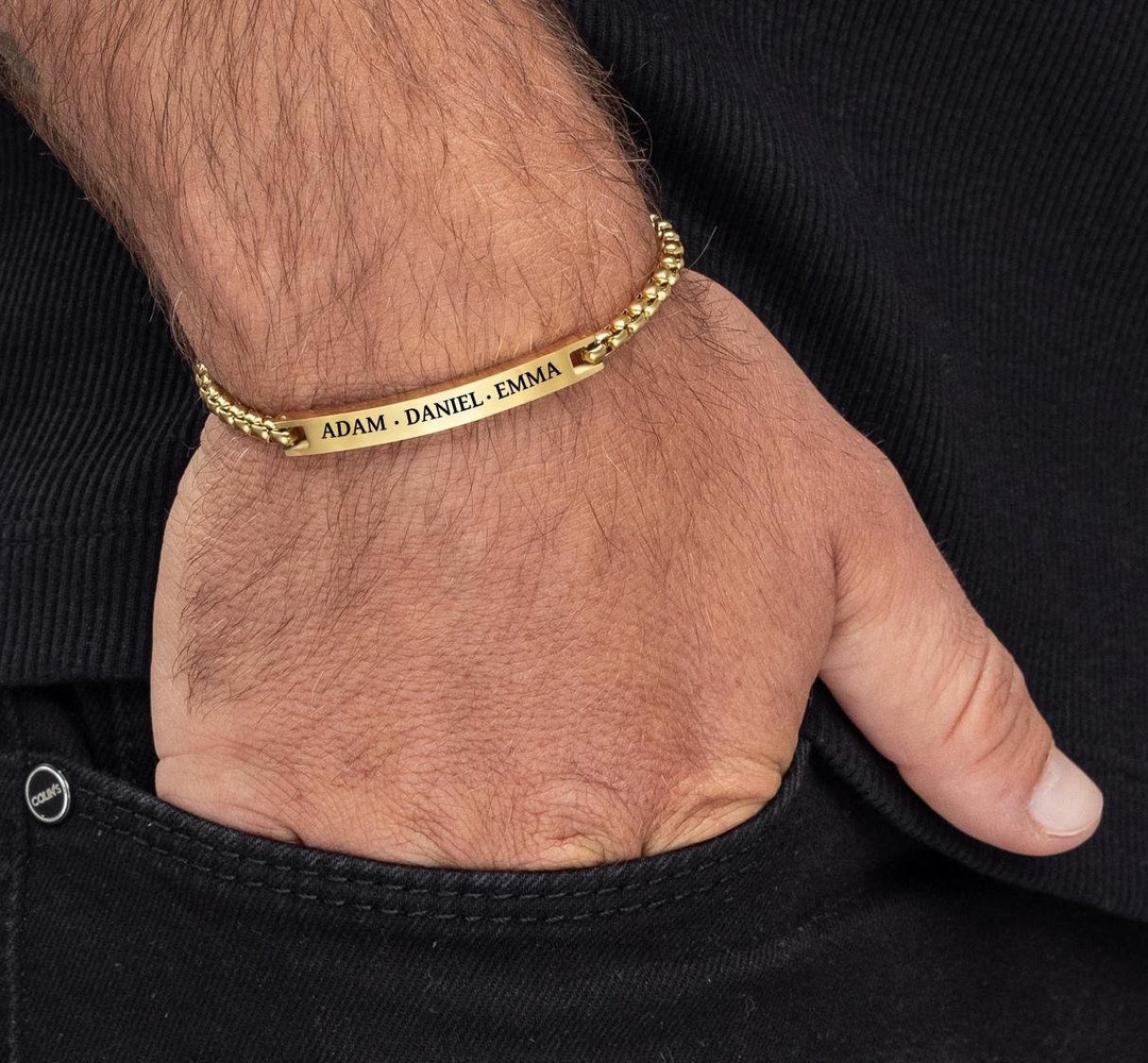 Engraved Gold Bar Bracelet for Men, Custom Men's Name Bracelet ...