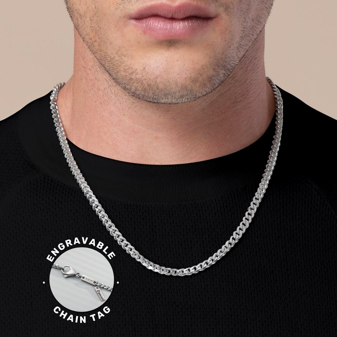 Personalized Men's Stainless Steel Chain Necklace, Custom Waterproof ...