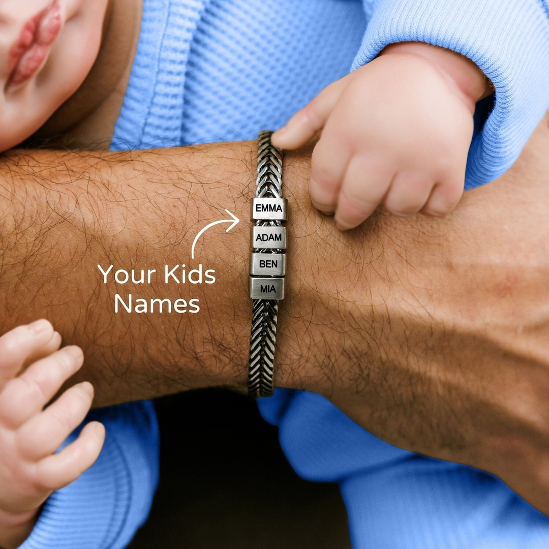 Personalize Gift for Dad, Custom Dad Silver Bracelet, Fathers Day Gift ...