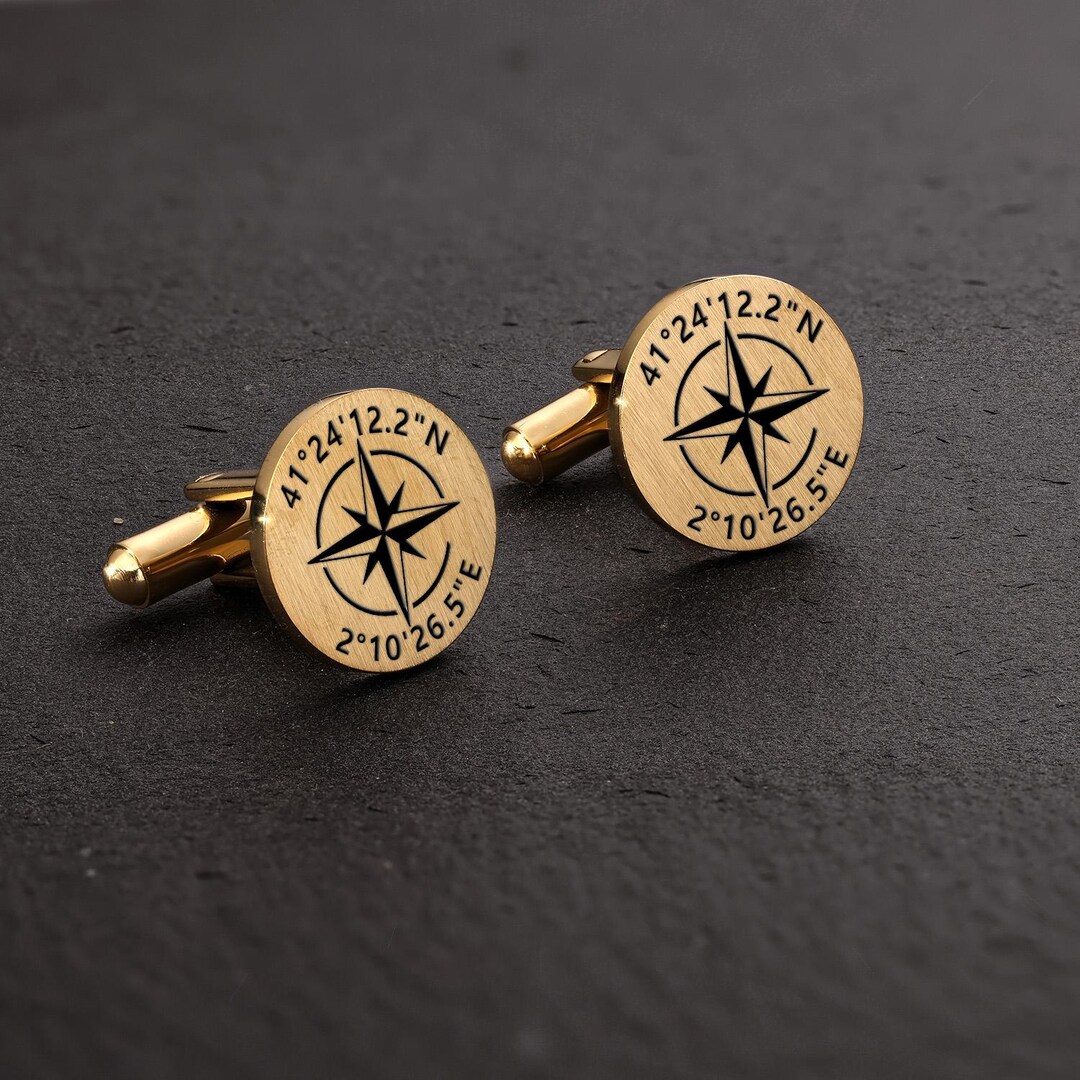Gold Compass Coordinate Cufflinks,personalized Cufflinks,wedding ...