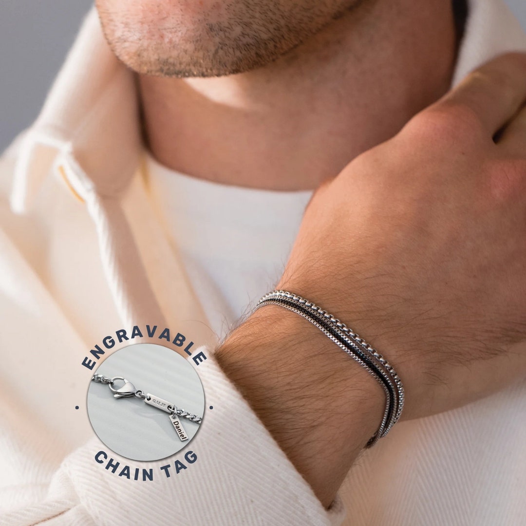 Custom Stainless Steel Braceletfor Men, Personalized Men's Silver Chain ...