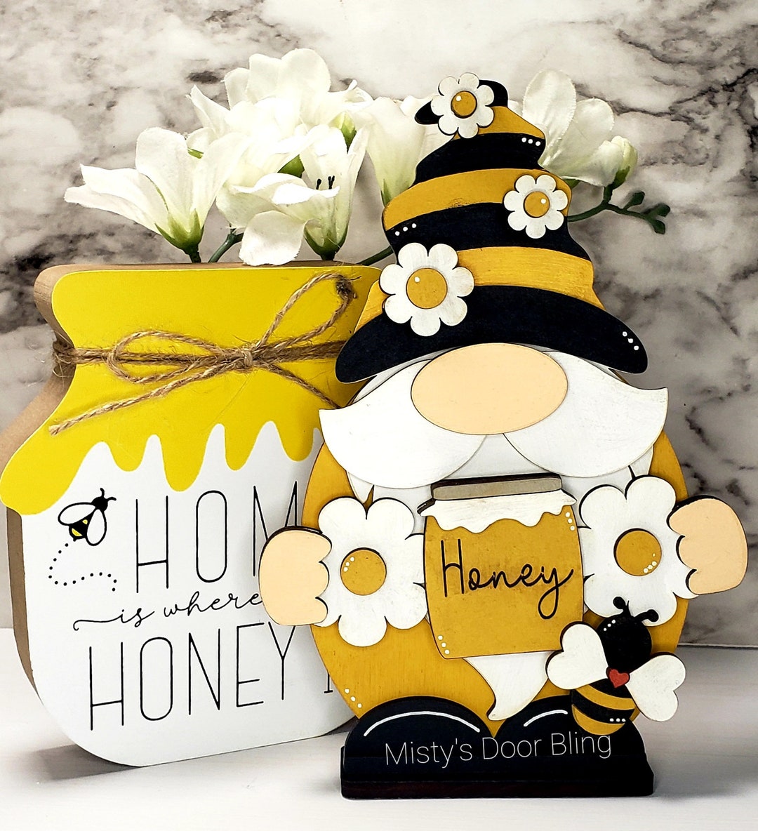 Honey Bee Gnome, Wooden Gnome Shelf Sitter, Honeypot Gnome - Etsy