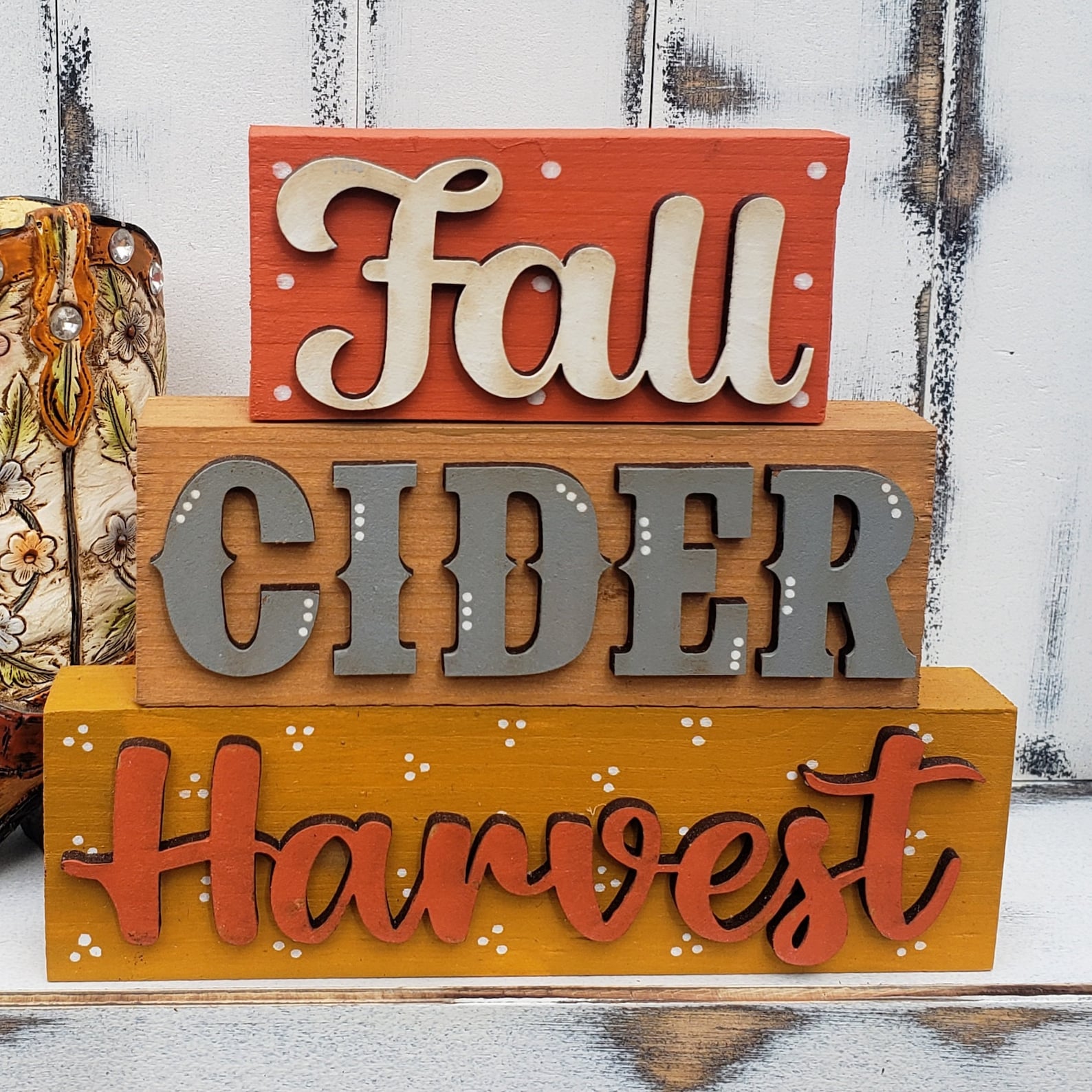 Fall Cider Harvest Wooden Word Blocks, Tiered Tray Decor, Word Stacks ...