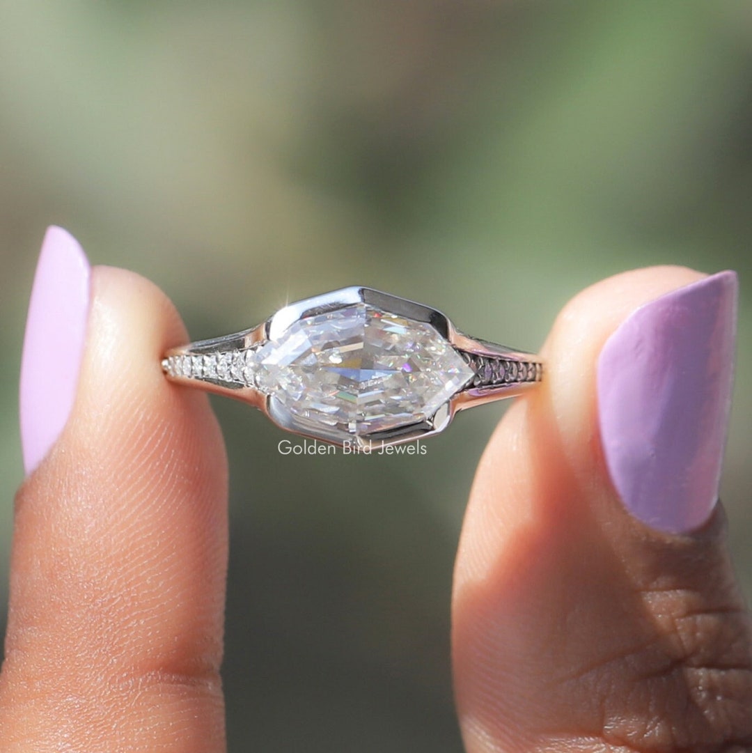 Milgrain Work Proposal Ring/ Step Cut Marquise Moissanite Wedding Ring ...