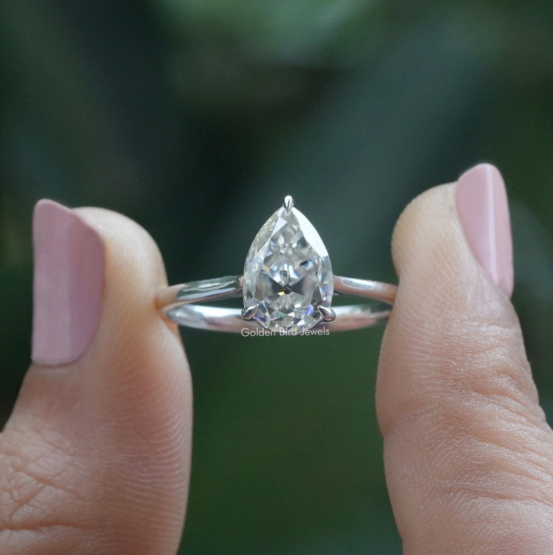 Old Mine Pear Moissanite Ring/ off White Moissanite Engagement Ring ...