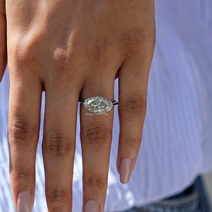 Old Mine Moval Moissanite Ring/ Off-white Moissanite Engagement Ring ...