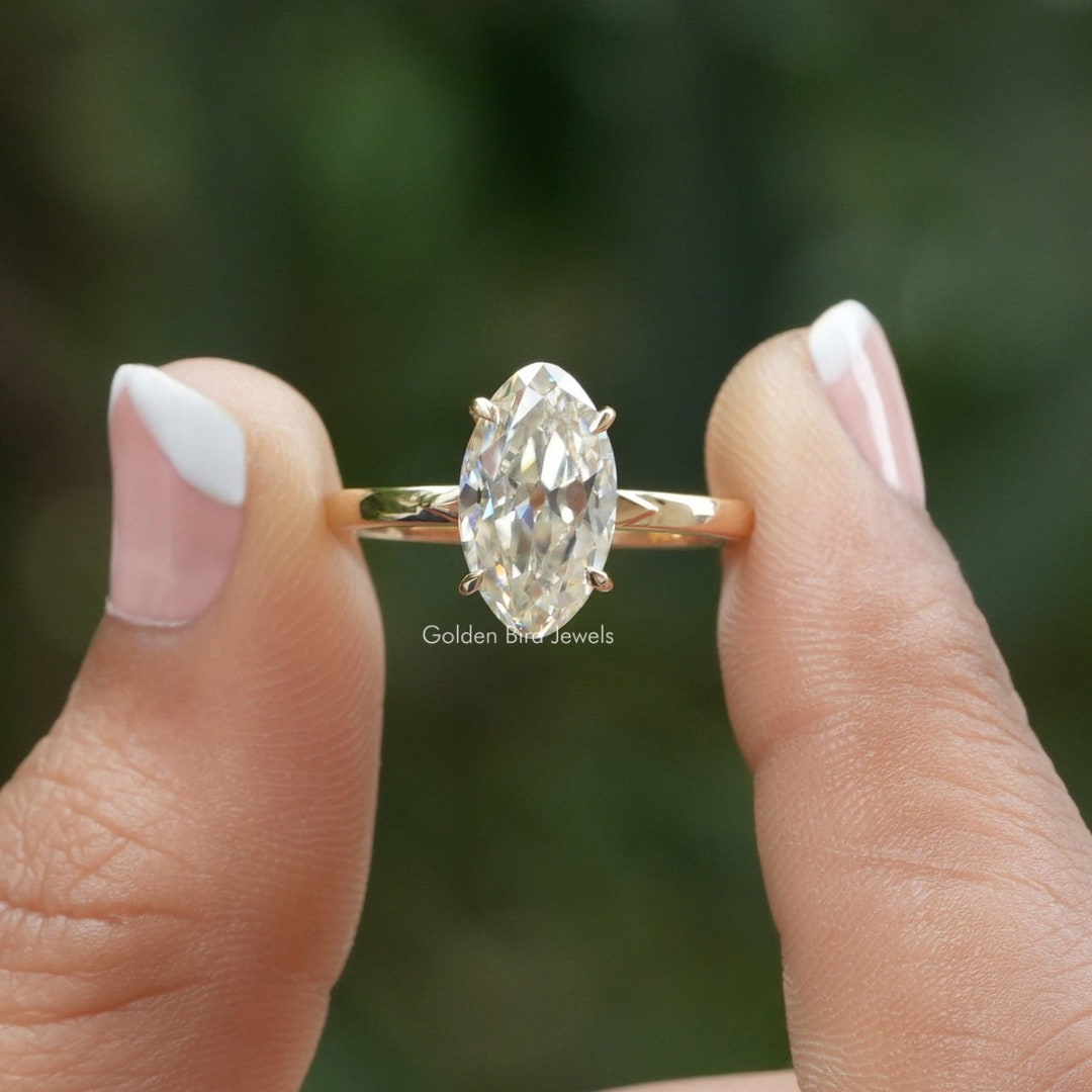 Old Mine Moval Cut Moissanite Engagement Ring / Hidden Halo Moissanite ...