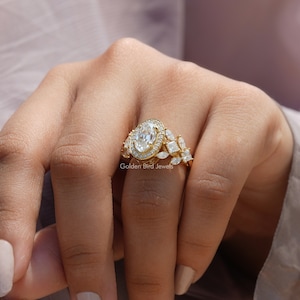 Old Mine Moval Moissanite Engagement Ring/ Colorless Moissanite Bridal ...