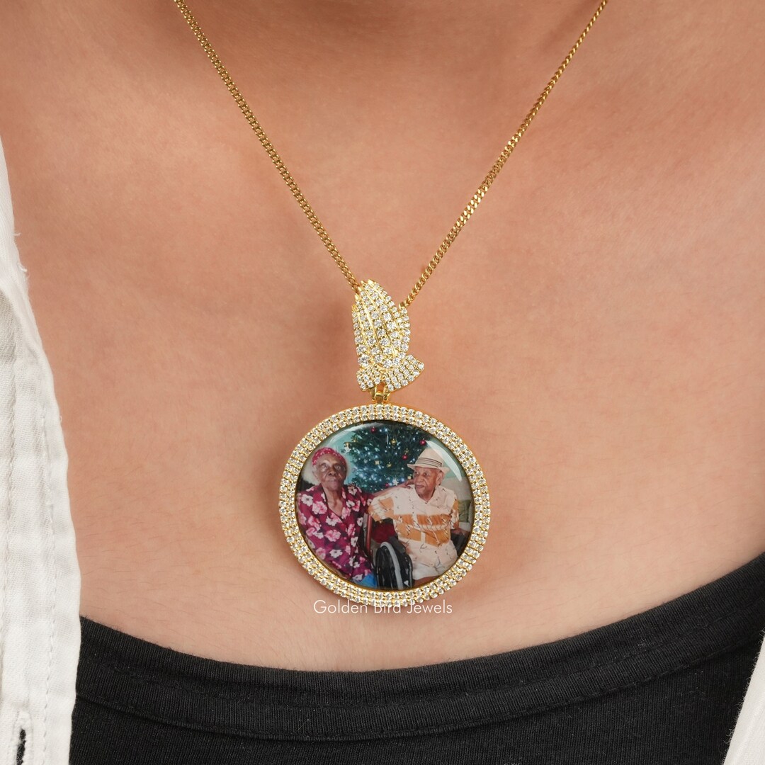 Iced Gold Custom Round Pendant Personalized Photo Charm Round Cut ...
