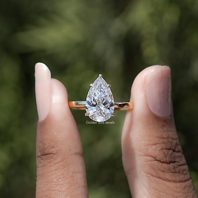 Pear Cut Lab Grown Diamond Ring/ Eco Friendly Diamond Hidden Halo Ring ...