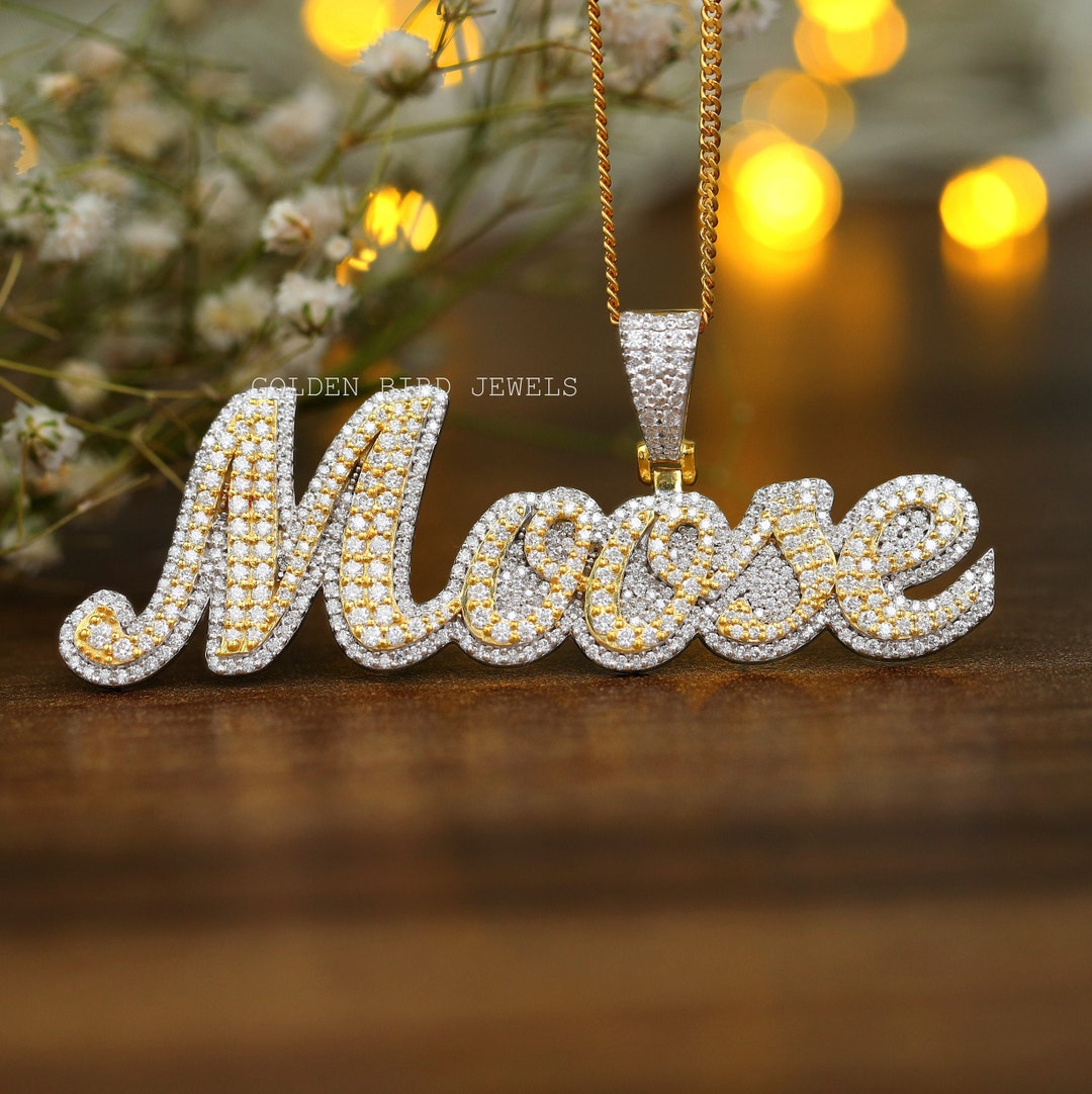 Colorless Round Moissanite Letter Pendant / Custom Made Moissanite ...