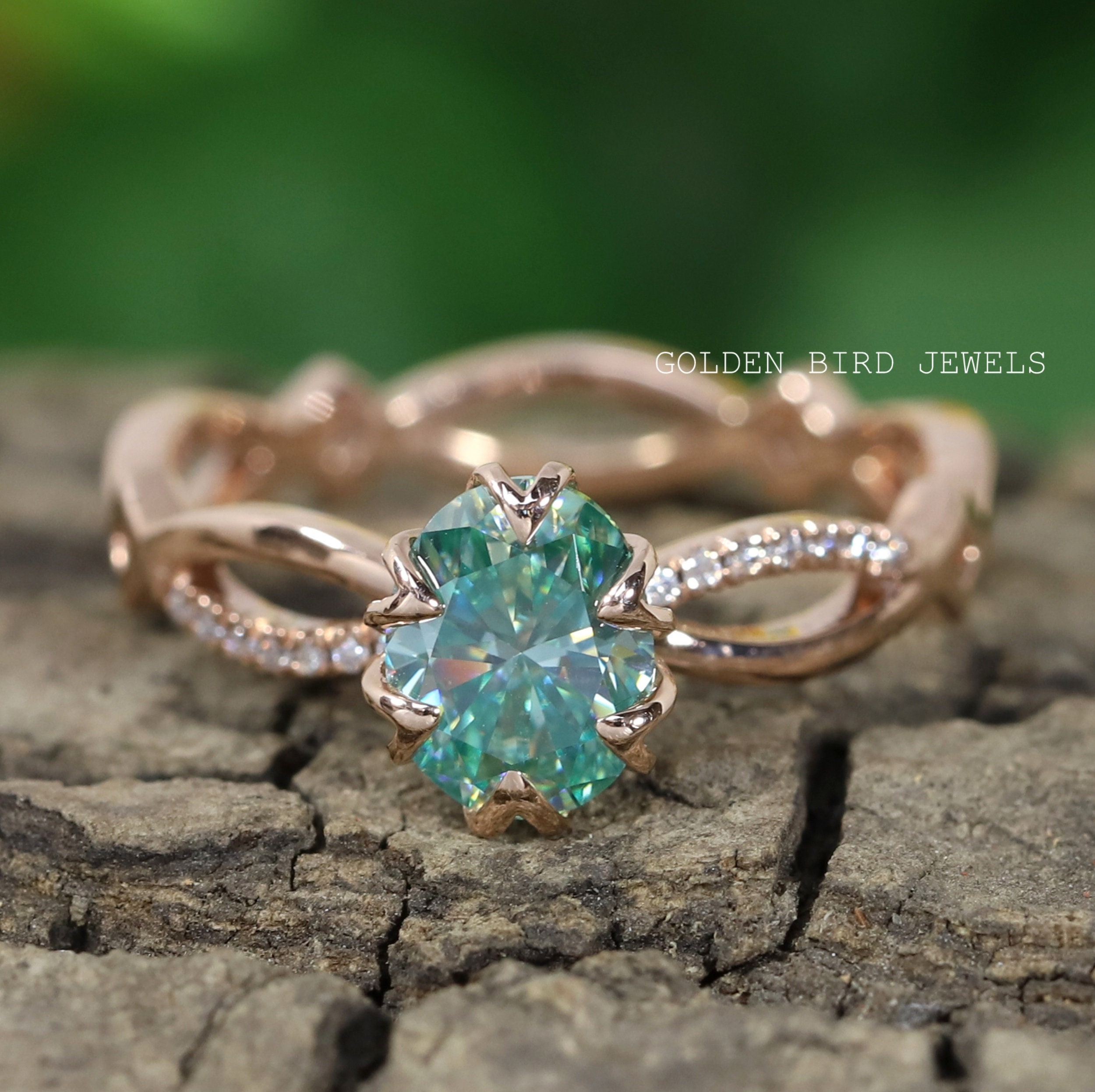 Green Colored Moissanite Ring / 1.25 CT Oval Green Moissanite | Etsy India