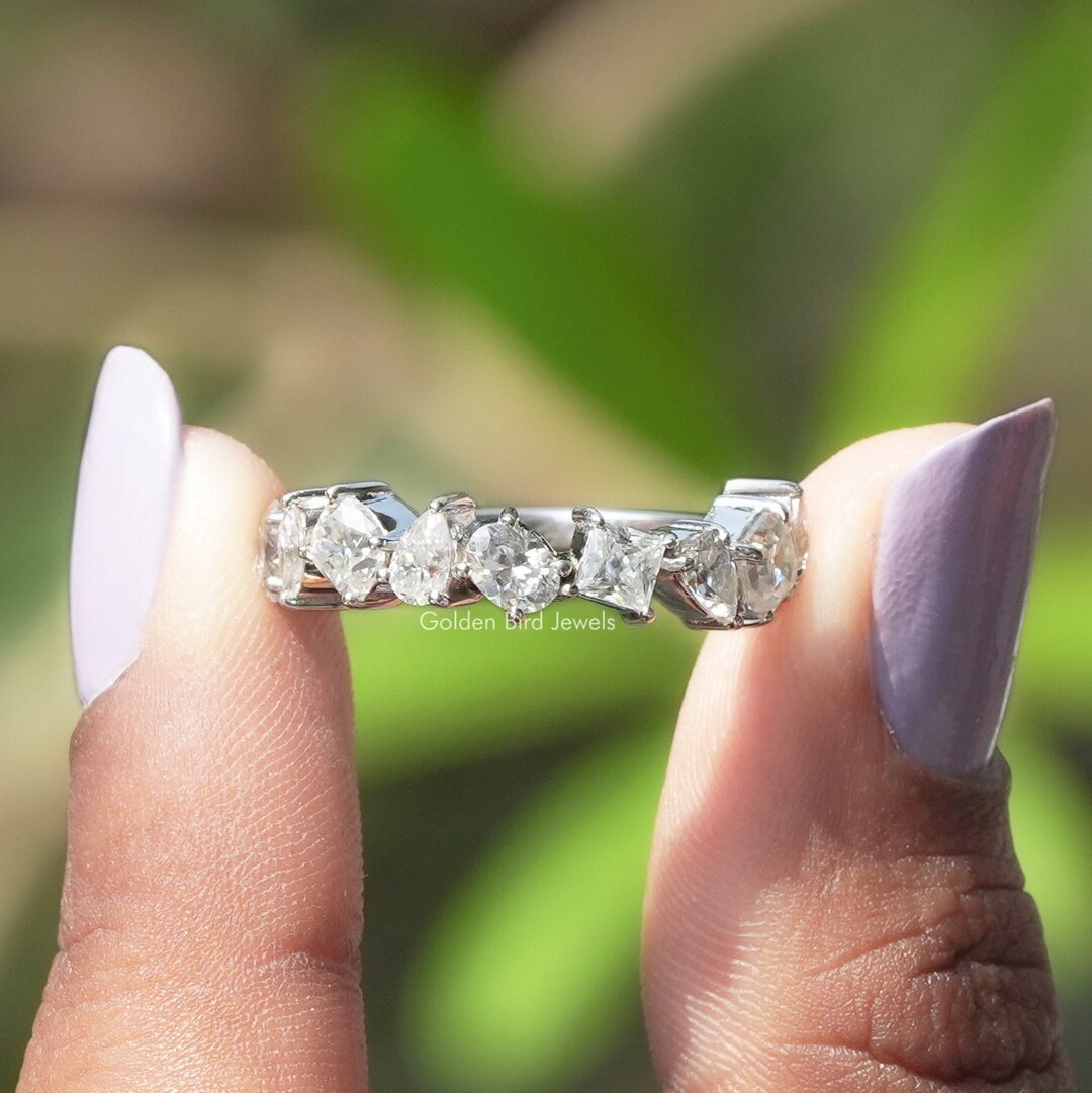 Mix Cut Moissanite Bridal Band/ Cluster Set Moissanite Engagement Band ...