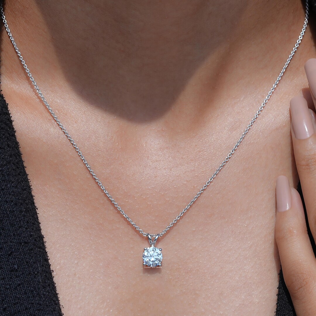 Round Cut Lab Diamond Necklace/ EF-VS Lab Grown Diamond Proposal ...
