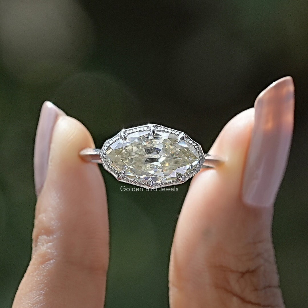 Old Mine Moval Moissanite Ring/ Off-white Moissanite Engagement Ring ...