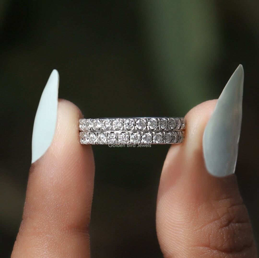 Round Moissanite Band/ Colorless Moissanite Wedding Band/ Double Row ...