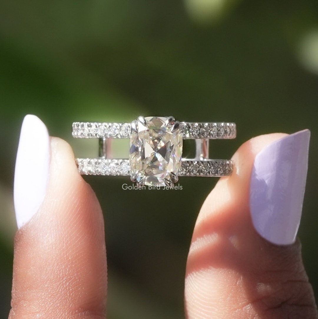 Hidden Halo Moissanite Ring/ Irregular Old Mine Cushion Moissanite ...