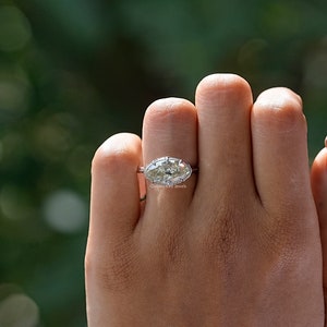 Old Mine Moval Moissanite Ring/ Off-white Moissanite Engagement Ring ...