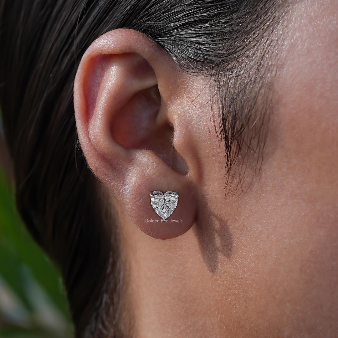 Heart Shape Lab Grown Stud Earring/solitaire Diamond Engagement Earring ...