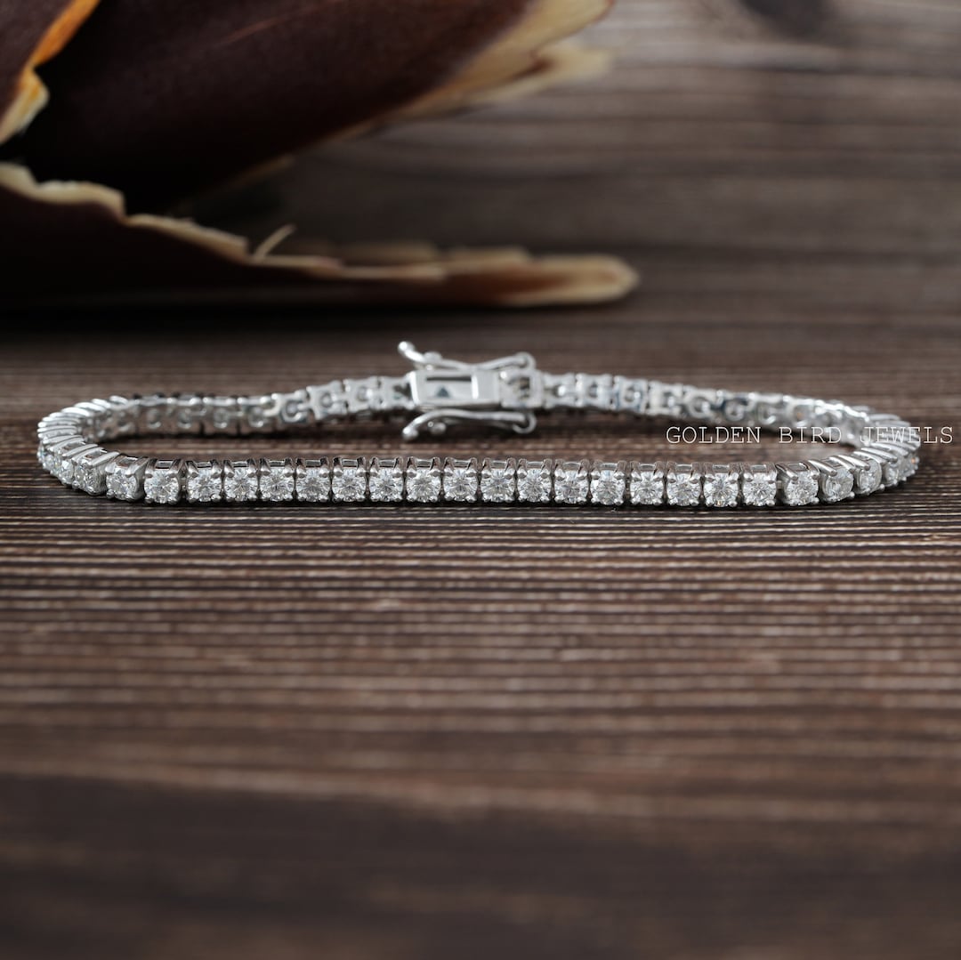 Round Moissanite Bracelet/ 2.90MM Colorless Moissanite Wedding Bracelet ...