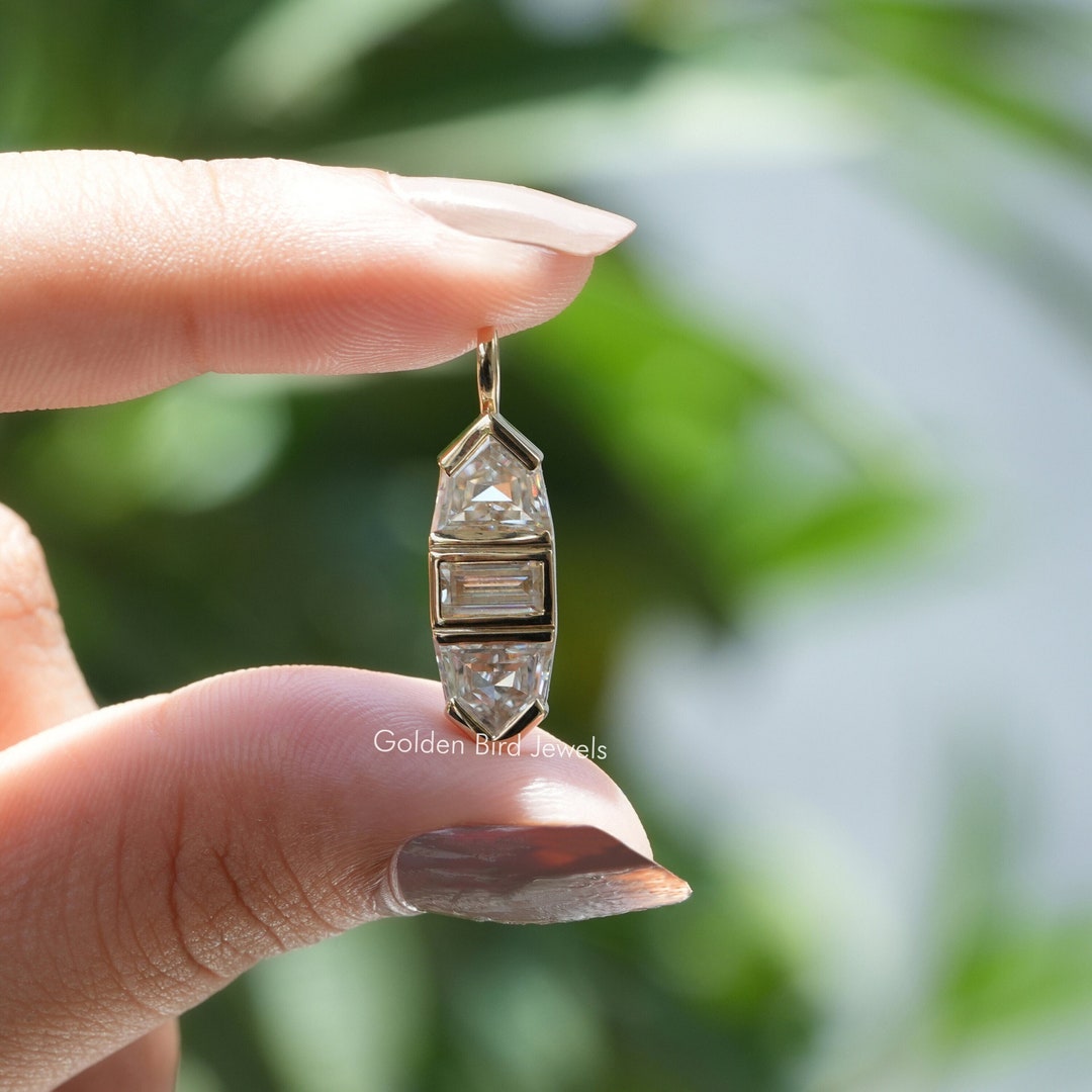 Elegant Baguette and Bullet Cut Moissanite Pendant Minimalist Three ...
