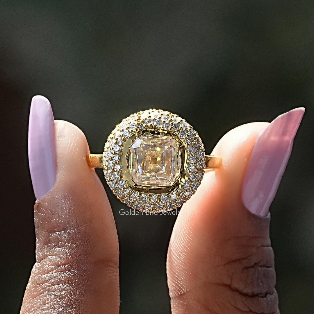 Mazarin Cut Moissanite Weeding Ring/ Colorless Moissanite Bridal Ring ...