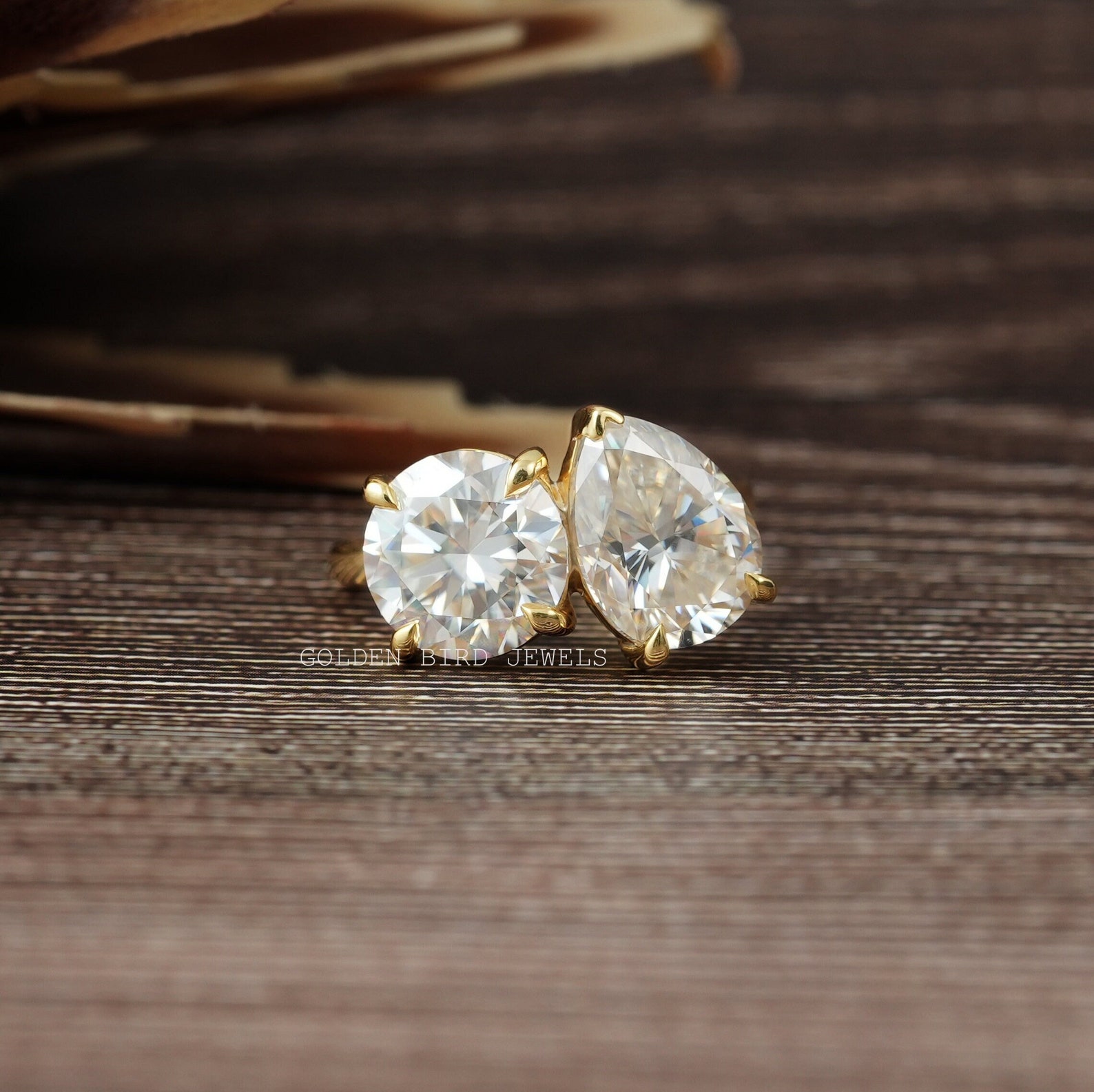 Pear and Round Cut Moissanite Toi Et Moi Ring / Colorless - Etsy India