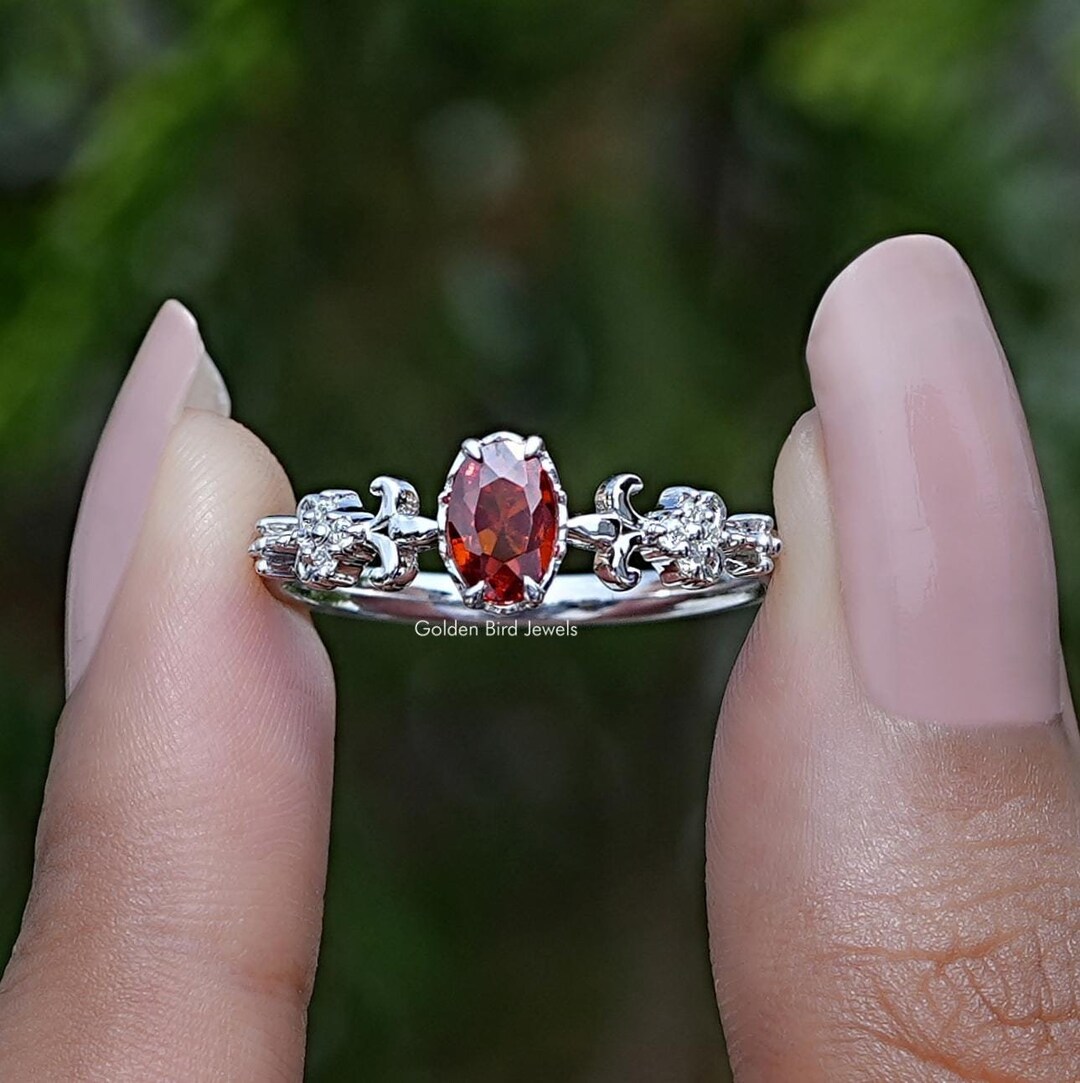 Red Ruby Gemstone Bridal Ring/ Oval Gemstone Wedding Ring/ Filigree ...