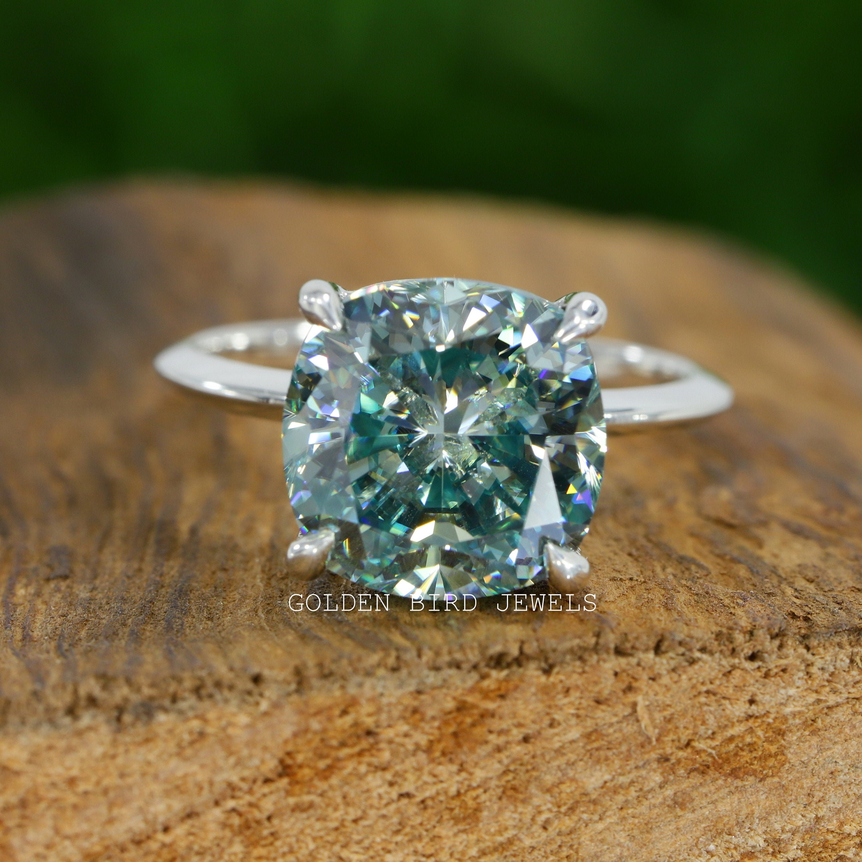 Green Moissanite Engagement Ring / 925 Silver Solitaire | Etsy