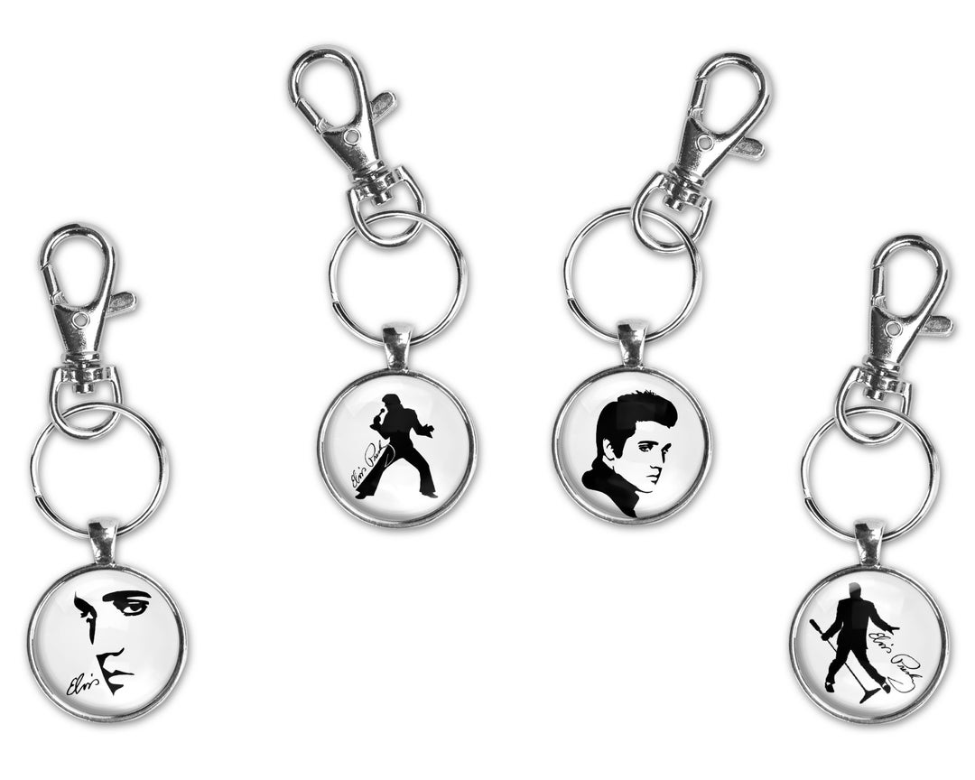 Elvis Presley King of Rock Silver Keychain Glass Pendant Multiple ...