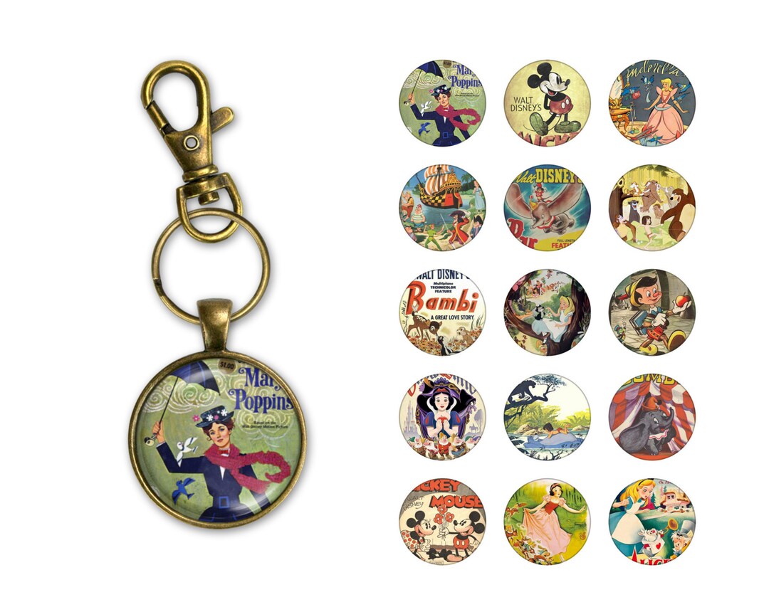 Retro Vintage Disney Movie Cartoon Bronze Keychain Large Pendant Option ...