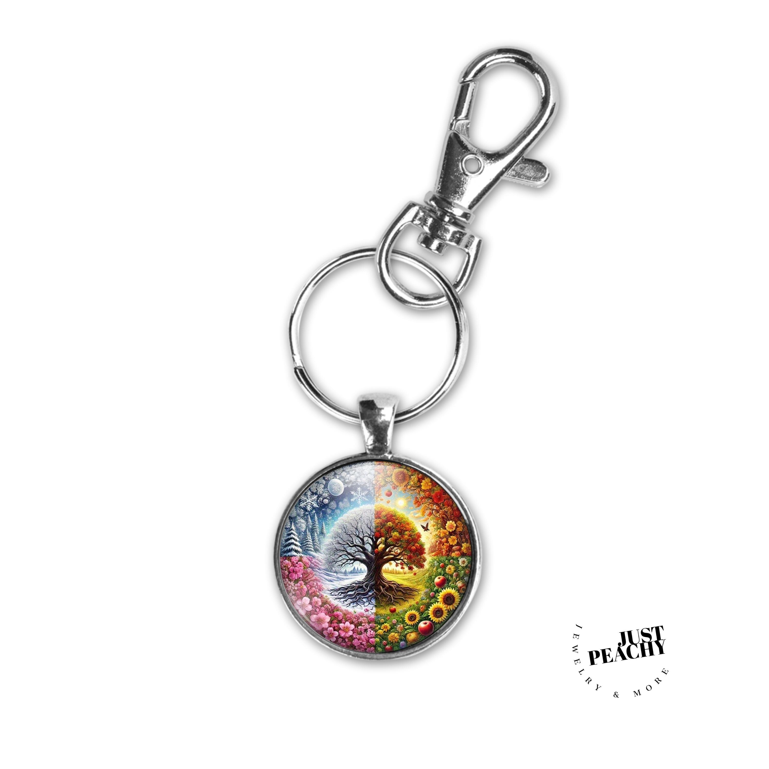 Four Seasons Tree of Life Watercolor Art Glass Pendant Necklace Large ...