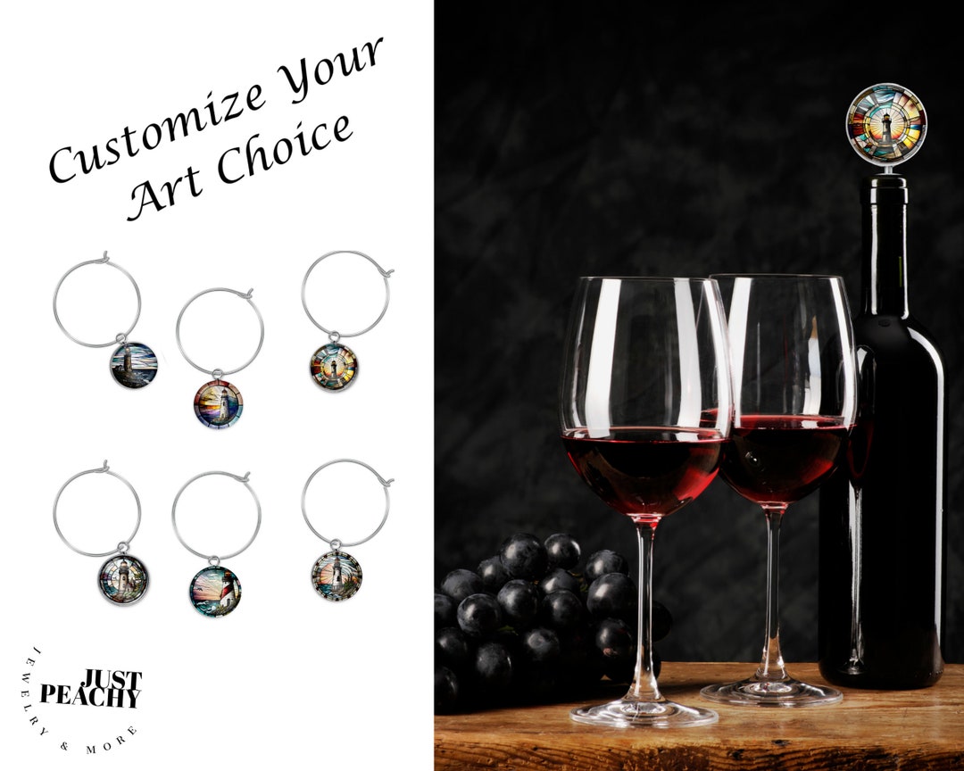 Lighthouse Beacon Ocean Stained Glass Art Set of 6 Wine Charms Pick 6 ...
