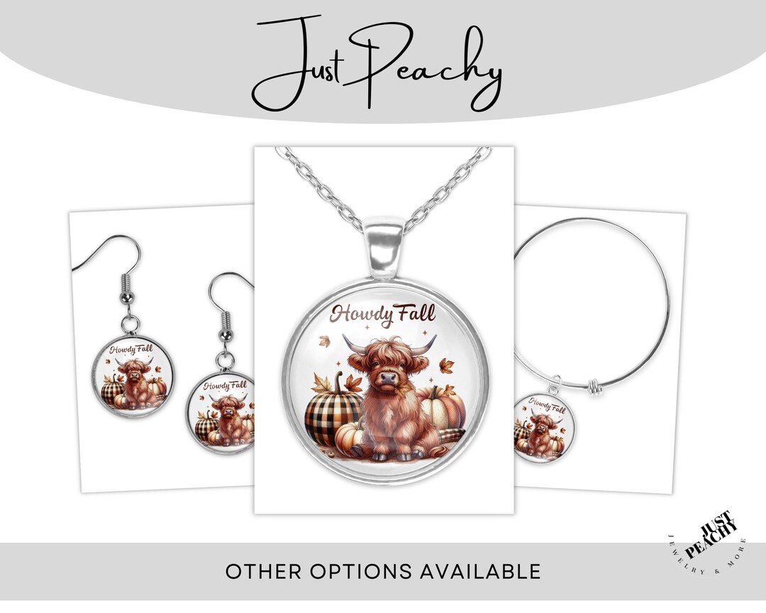 Highland Cow Howdy Fall Autumn Country Art Silver Jewelry Glass Pendant ...