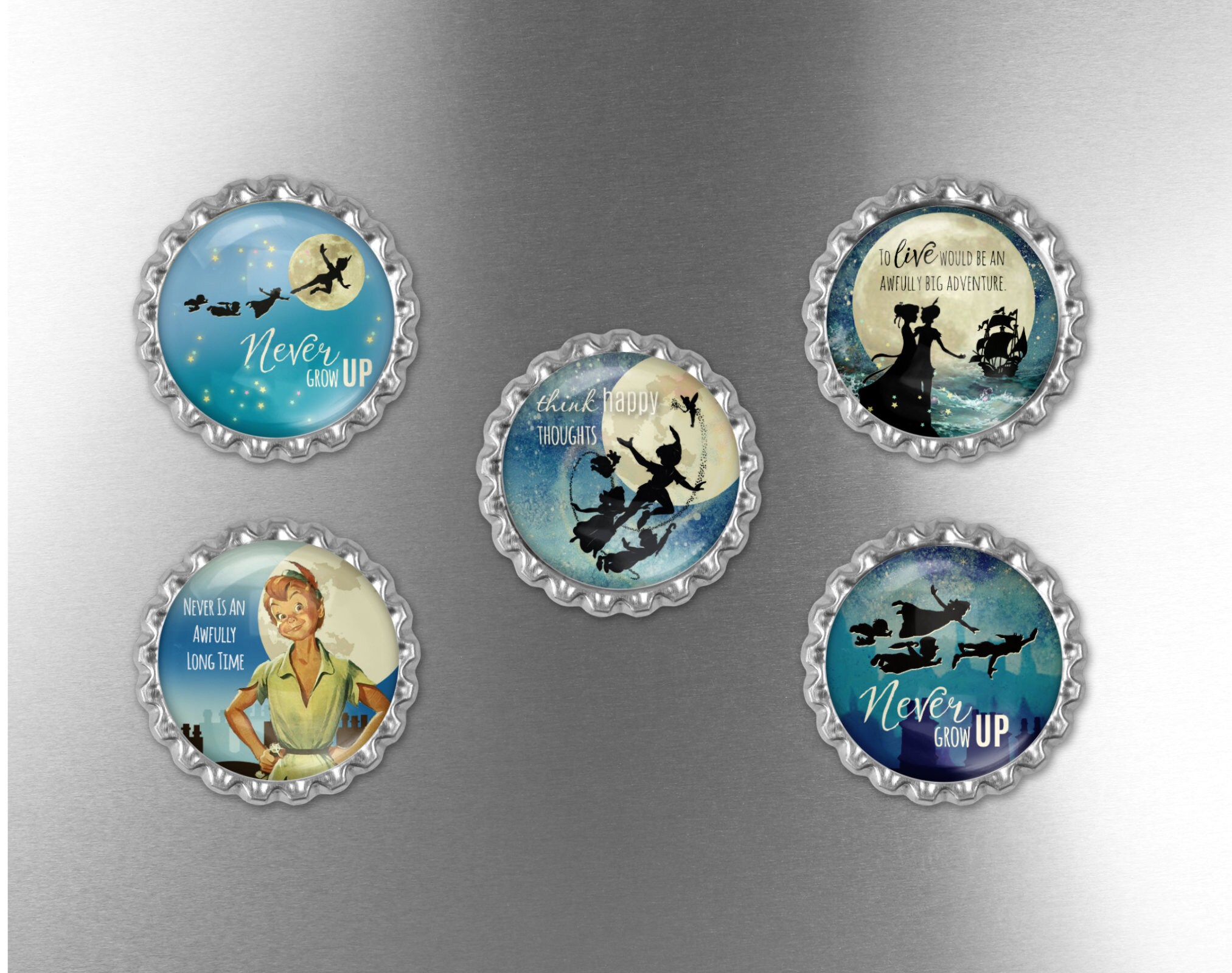 Peter Pan Bottle Cap Fridge Magnets, Retro Art, Quote Magnets, Mix ...