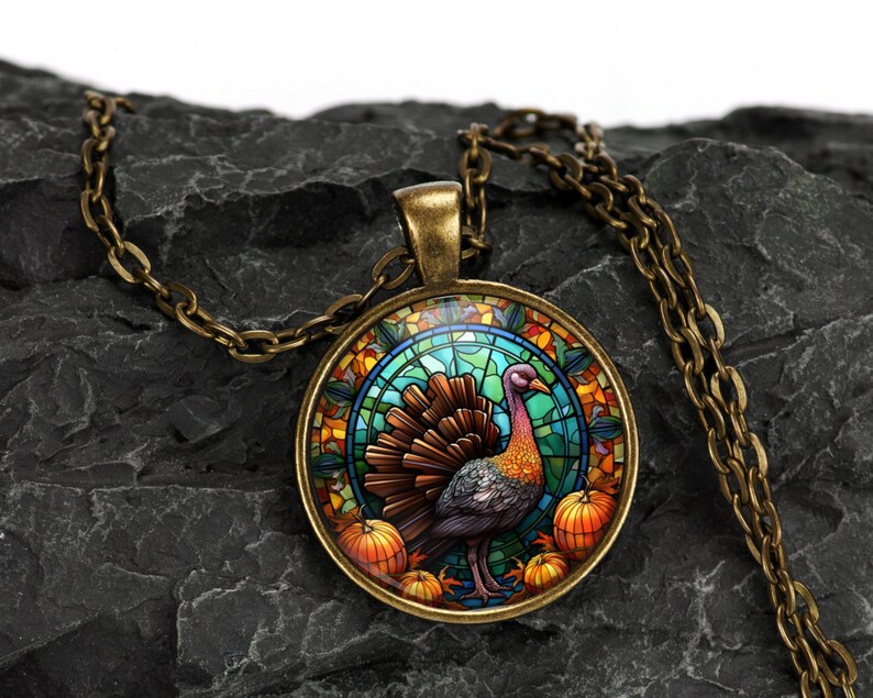 Thanksgiving Harvest Autumn Turkey Art Stained Glass Art Bronze Jewelry ...