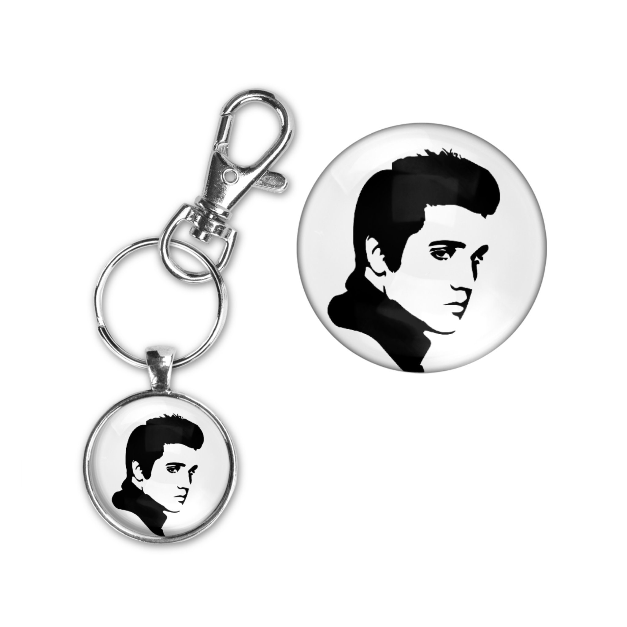 Elvis Presley King of Rock Silver Keychain Glass Pendant Multiple ...
