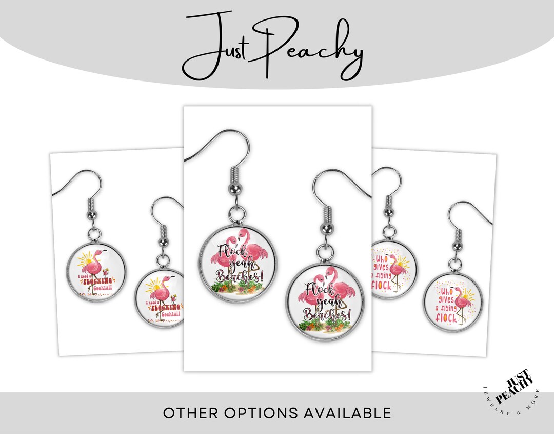 Summer Fun Pink Flamingo Humor Art Silver Jewelry Dangle Earrings Gift ...