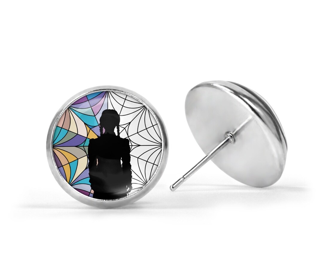 Wednesday Addams Jewelry Silver Stud Earrings Glass Pendant Necklace ...