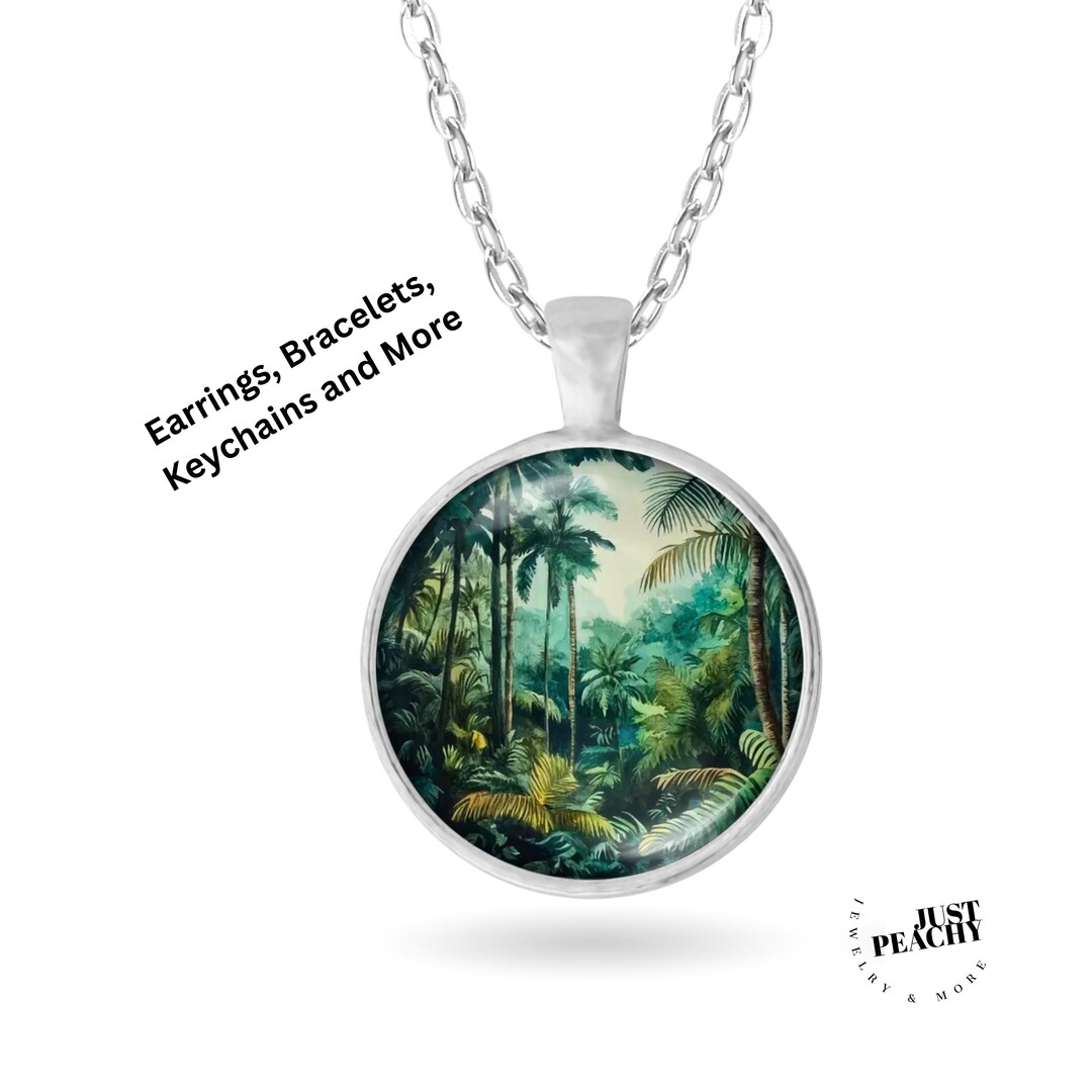 Nature Lover Jungle Rainforest Safari Watercolor Art Silver Jewelry ...